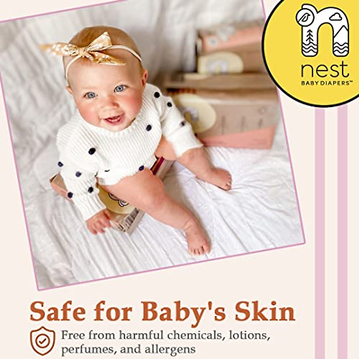 Nest Baby Diapers, Size 2, 11-18 lbs. (30 Count) Disposable Premium Diapers for Babies, Gentle Plant-Based Materials, Fragrance-Free