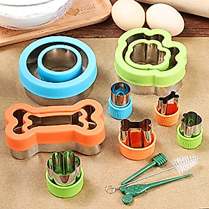 Dog Bone Cookie Cutter set - 4 Dog Bone 4 Footprint 3 Round Biscuit Cutters Sandwiches Cutter Set Different Sizes Mini Small Medium Big