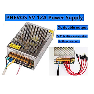 DC 5V 12A Power Supply, PHEVOS AC 110/120 to DC 5V Universal Switching Transformer Adapter for Raspberry PI Models, CCTV, Radio, Computer Project, LED Strips Pixel Lights