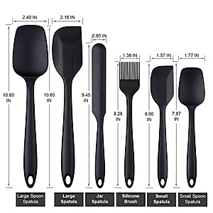 Silicone Spatula Set, G.a HOMEFAVOR Heat-Resistant Spatula - One Piece Seamless Design, Non-Stick Silicone with Reinforced Stainless Steel Core (6 Piece Set, Black)