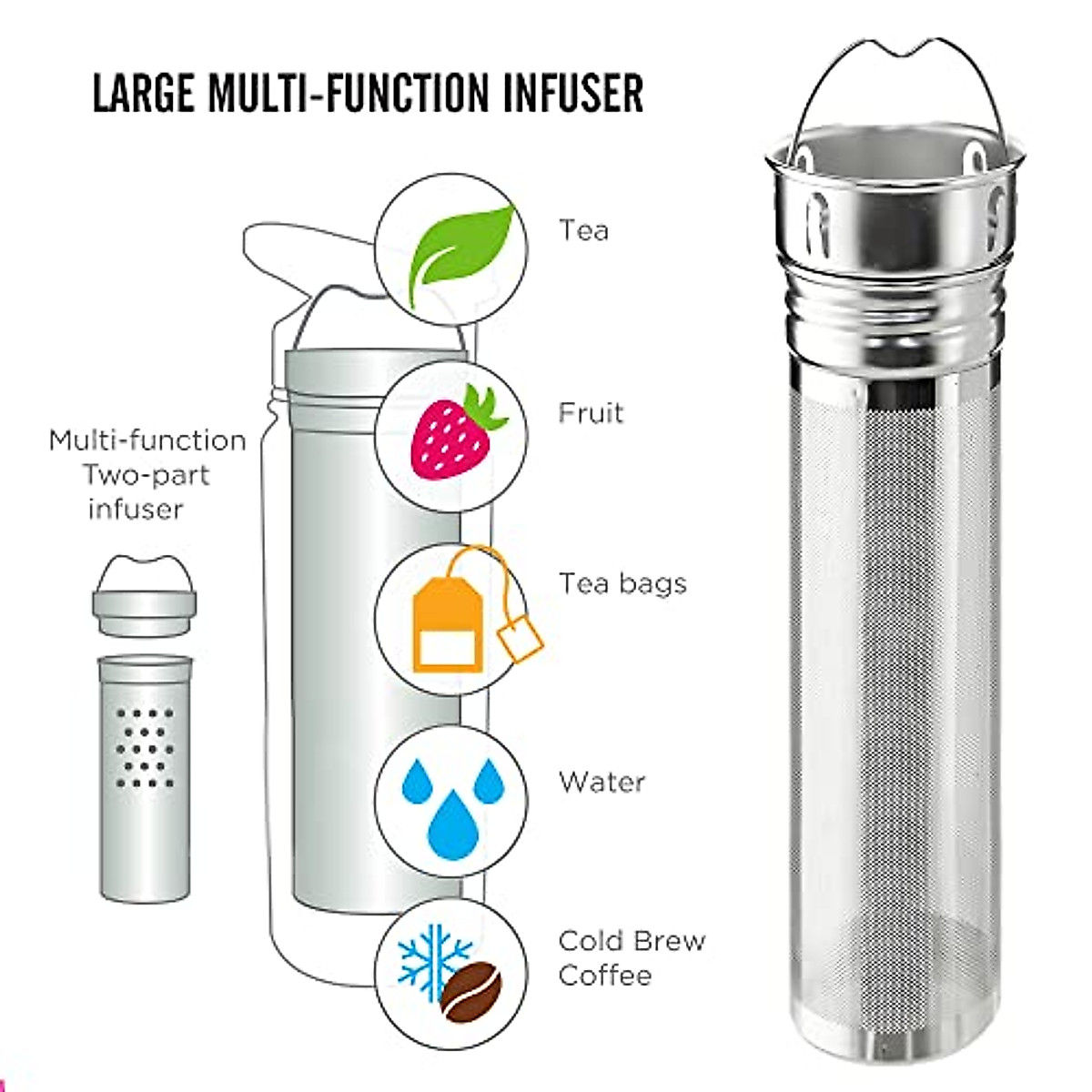 GROSCHE Chicago Stainless Steel Tea Infuser Flask | Beverage Bottle | Hot & Cold Drinks | Loose Leaf Tea Infuser | Travel Convenience Water Bottle | 22 fl oz, Yellow