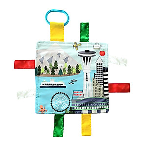 Baby Jack & Co 8x8” Learning Lovey Seattle Washington Tag Toys for Babies - Baby Crinkle Toys - Soft & Safe - Learn USA Cities and Shapes - Ideal Baby Toy & Gift BPA Free w/Stroller Clip