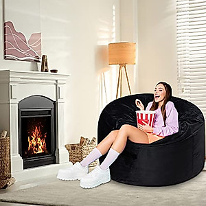 SIMFLAG 4Ft Bean Bag Chair, Memory Foam Filling Bean Bag Chairs with Velvet Cover, Removable and Machine Washable Cover, Giant Bean Bag Chair for Adult - Black