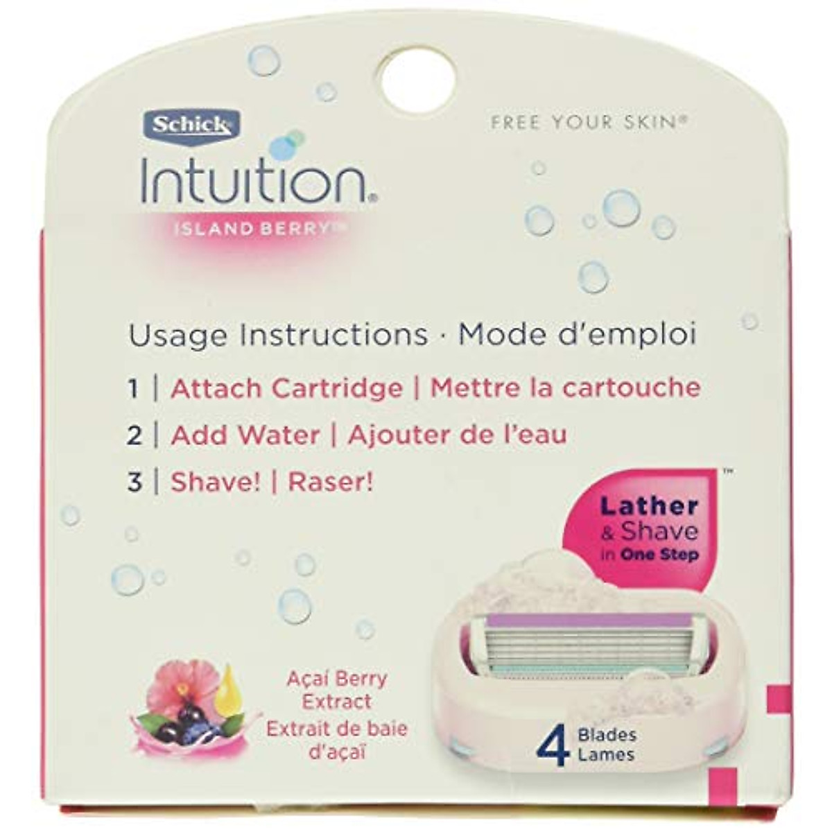 Schick Intuition Island Berry Womens Razor Refills with Acai Berry Extract, Pack of 3