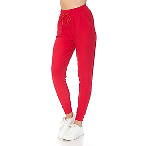Leggings Depot Womens Relaxed fit Jogger Pants - Track Cuff Sweatpants with Pockets, Red, Small