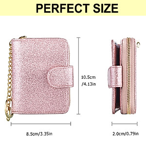 Beurlike Women's RFID Credit Card Holder Organizer Case Leather Security Wallet (Upgrade a (10 Accordion/Key Ring) - Glitter RoseGold)