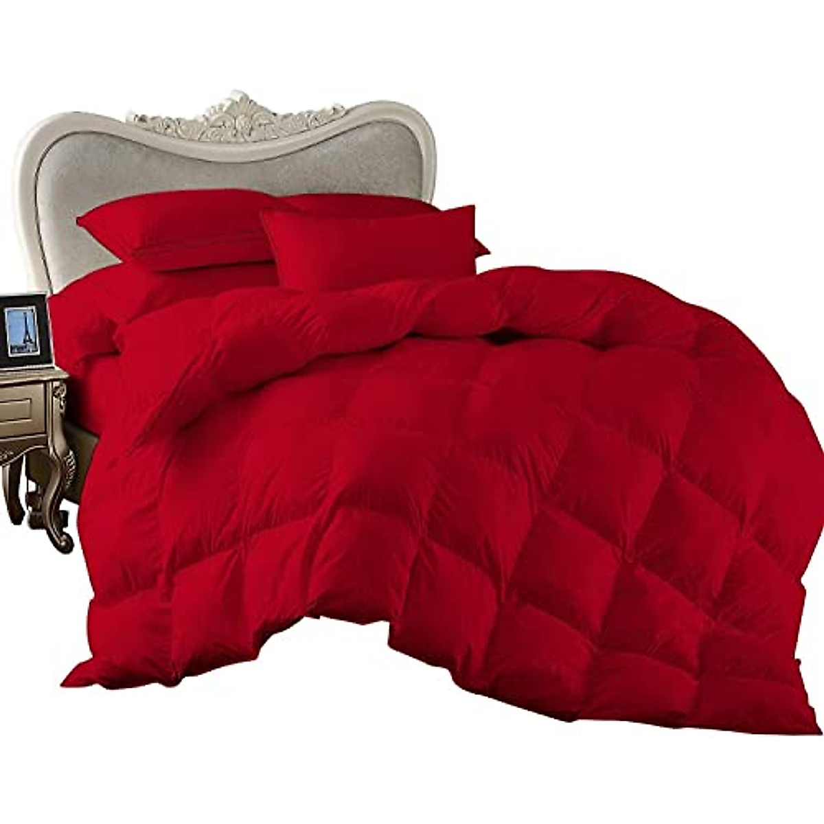 Oversized Queen (100x100) Size Red 8 PC Bed in a Bag Bedding Set Included - 1 Duvet Cover ,1 Fitted 21" DP, 1 Flat,1 Comforter, 4 Pillowcases & Shams 500 GSM Fill Power 100% Egyptian Cotton Set
