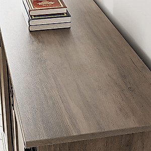 HOSTACK Farmhouse Buffet Sideboard, Coffee Bar Cabinet with Storage, Liquor Wine Cabinet with Sliding Barn Doors, Accent Storage Cabinet for Kitchen, Ash Grey