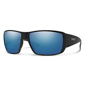 SMITH Guide’s Choice XL Sunglasses – Extra Large Performance Sports Active Sunglasses for Biking, Fishing & More – For Men & Women – Matte Black + Blue ChromaPop Glass Polarized Mirror Lenses