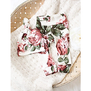 KANGKANG Newborn Girl Clothes Baby Girl Clothes Hi Im New Here Newborn Outfit Romper + Floral Pants + Headband + Hat New Born Clothes Baby Girl 4PCS Set