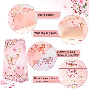 LWBDD Butterfly Candy Gift Bags 24 Pieces Pink and Purple Bags Rainbow Party Decorations Butterfly Supplies for Birthday Party Paper Gift Bag with 24 Stickers For Valentine's Day & Easter