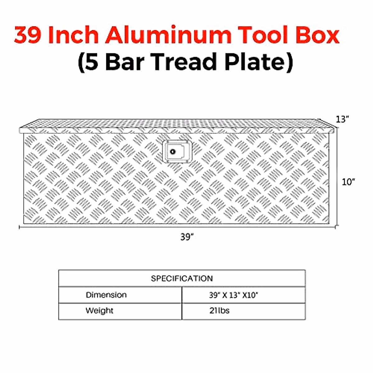LucaSng 39"X13"X10" Black Aluminum Heavy Duty Pick Up Truck Truck Bed Tool Box Trailer Storage Tool Box w/Lock & Keys