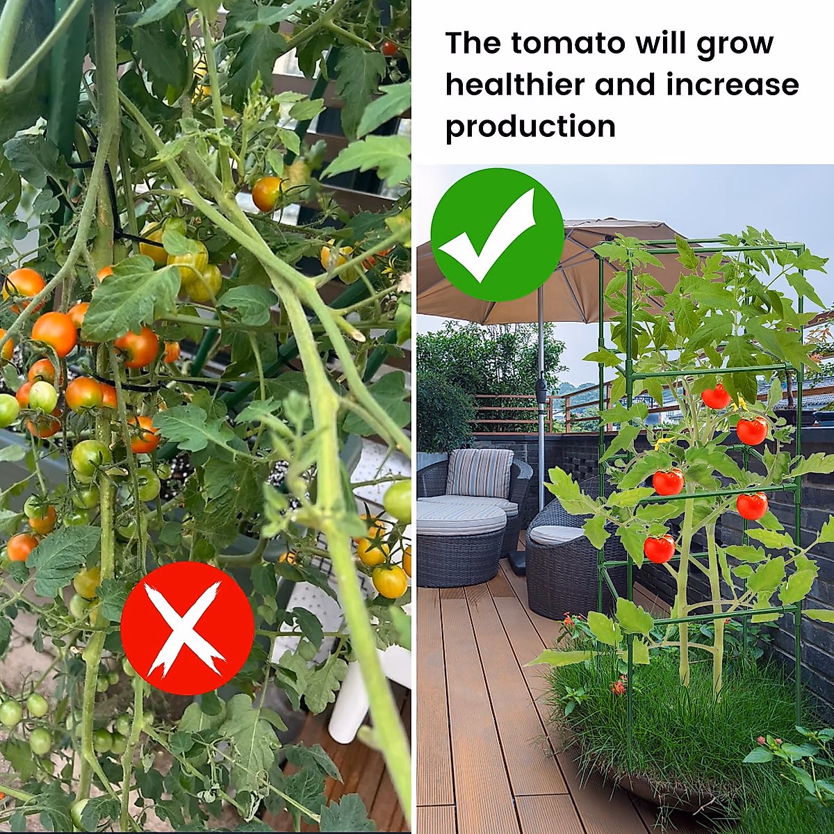 MYMULIKE Tomato Cages for Garden, 3 Pack Square Tomato Cage Heavy Duty, Height-Adjustable Tomato Trellis for Raised Garden Bed, Plants, Flowers Support Stakes- 10 Clips Included