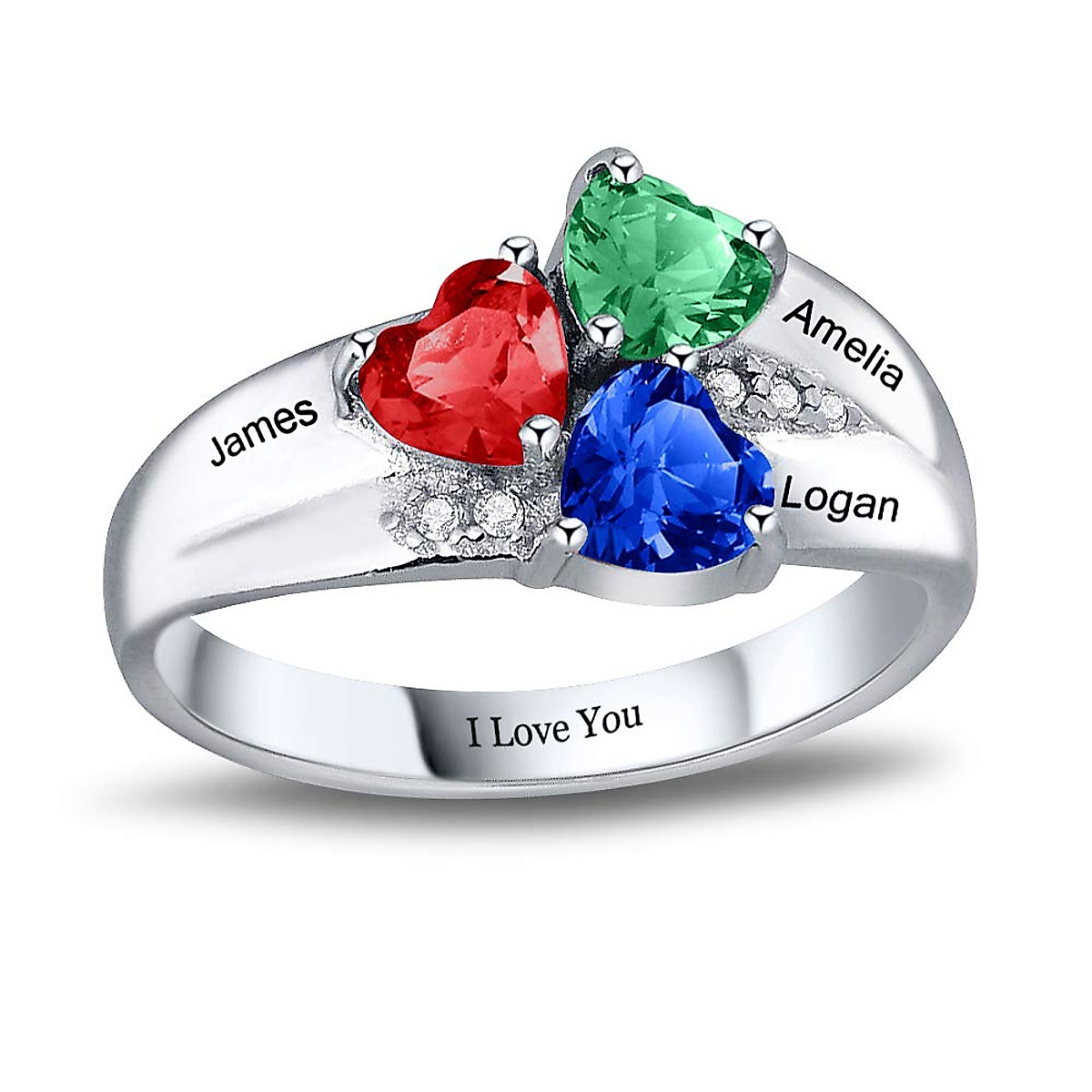 GLAMCARAT Sterling Silver Personalized Birthstone ring customized engraving fine jewelry for women mothers ring (sterling-silver, 6)