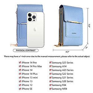 GEARONIC Small Crossbody Bags for Women, Small Cell Phone Purse, Handbags Wallet with Credit Card Slots, Leather Phone Wallet with Strap, Phone Purse Crossbody for Women with Transparent Window-Blue