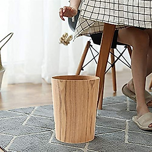 2.3 Gallons Wood Trash Can Wastebasket for Home or Office, Japanese-style natural wood Round Wastebasket, Lightweight, Sturdy for Under Desk, Kitchen, Bedroom, Den, Hotel, or Kids Room (Light Wood-A)