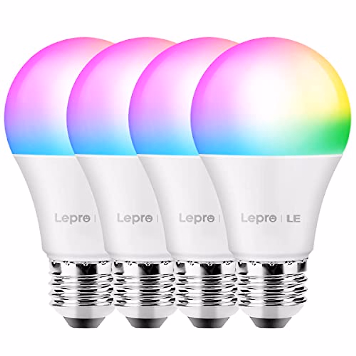 Smart WiFi Light Bulbs, LED Color Changing Lights, Works with Alexa & Google Assistant, RGBW 2700K-6500K, 60 Watt Equivalent, Dimmable with App, A19 E26, No Hub Required, 2.4GHz WiFi Only, Pack of 4