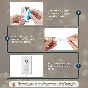 Lenink AC Power Supply Adapter for AA Battery, Replace 2 AA Battery for Led Lights, Decorations (White, 1.8m/5.9ft)