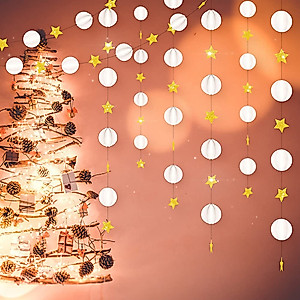 HappyField White Gold Baby Shower Decorations 2Pcs Glitter Gold Star White 3D Circle Garland Rustic Baby Shower Decorations Birthday Party Decorations Wedding Decorations Bridal Shower Decorations