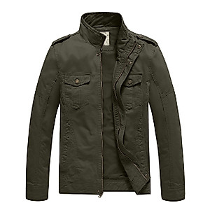 WenVen Men's Military Casual Cotton Jacket Outwear (Army Green, X-Large)