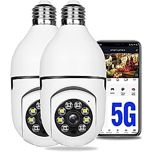 KOWVOWZ 360 Degree Security Cameras Wireless Outdoor, 2.4GHz & 5GHz WiFi Light Bulb Camera, 1080p Indoor for Home Camera System, Motion Detection, Two-Way Audio (2PCS)