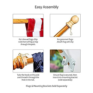 Evergreen Solid Wood 56" Flag Pole | Single Holder Ring Clip and Spinning Anti-Wrap Tube | Outside Wall Mounted | House and 3'x5' American Flags with Sleeve or Grommets | Residential or Commercial | Pole Only