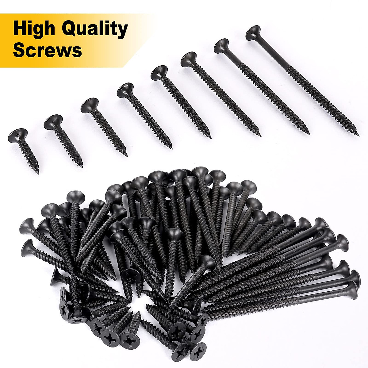 Premium Drywall Screws, 150pcs, 8 Sizes Wood Screws Assortment Kit, Phillips Tips Quality Black Wood Screws Set, Assorted Flat Head Screws for Sheetrock, Wood, Drywall, Furniture