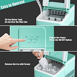 COSTWAY Countertop Ice Maker, 26Lbs/24H Portable Ice Machine with Self-Cleaning Function, Bullet Ice Cubes Ready in 8 Mins, Scoop and Removable Basket,Ice Maker for Home Party Bar, Green