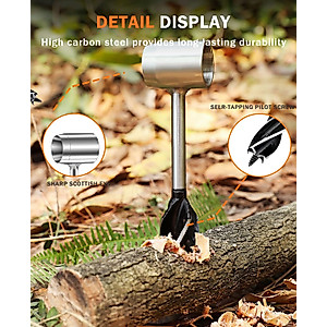 BURTOK Bushcraft Hand Auger Wrench, Heavy-Duty Scotch Eye Wood Auger, Hand Auger Wood Drill, Manual Hole Maker Multitool with Leather Case for Camping, Outdoor, Hiking