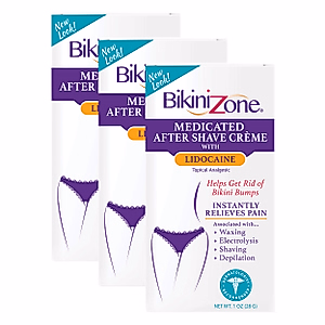 Bikini Zone Medicated After Shave Crème with Soothing Lidocaine, 1 Oz, 3 Pack