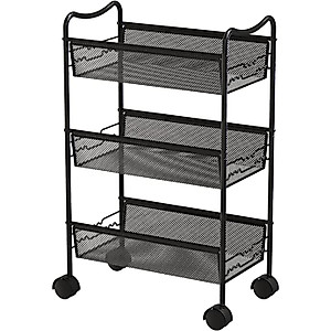 DecoBros 3-Tier Metal Utility Rolling Cart, Black