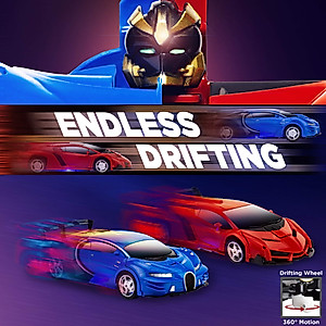 Best Choice Products Set of 2 1/18 Scale Interactive RC Remote Control Transforming Drifting Robot Sports Car Action Figure Toys w/ 1 Button Transformation, Light and Sounds