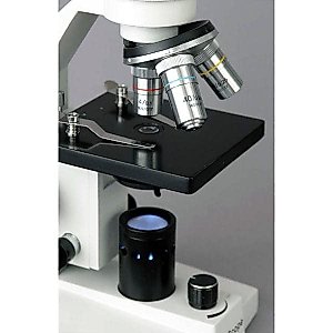 AmScope M200B-MS-LED Cordless Compound Monocular Microscope, WF10x and WF20x Eyepieces, 40x-800x Magnification, LED Illumination, Brightfield, Single-Lens Condenser, Coarse and Fine Focus, Mechanical Stage, 110V or Cordless Operation
