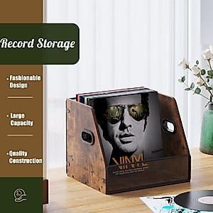 VonDream Vinyl Record Storage, Vinyl Record Box Case Crate, Vinyl Record Album Holder, Desktop Metal & Wooden LP Record Crate, Holds up to 60 Records