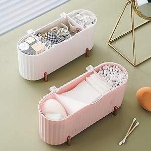 ZOOFOX 2 Pack Qtip Holder Dispenser, Cotton Pads Holder with Clear Lid, Adjustable 3-Grid Bathroom Canisters for Cotton Ball, Swab, Round Pads, Floss, Perfume, Lipstick