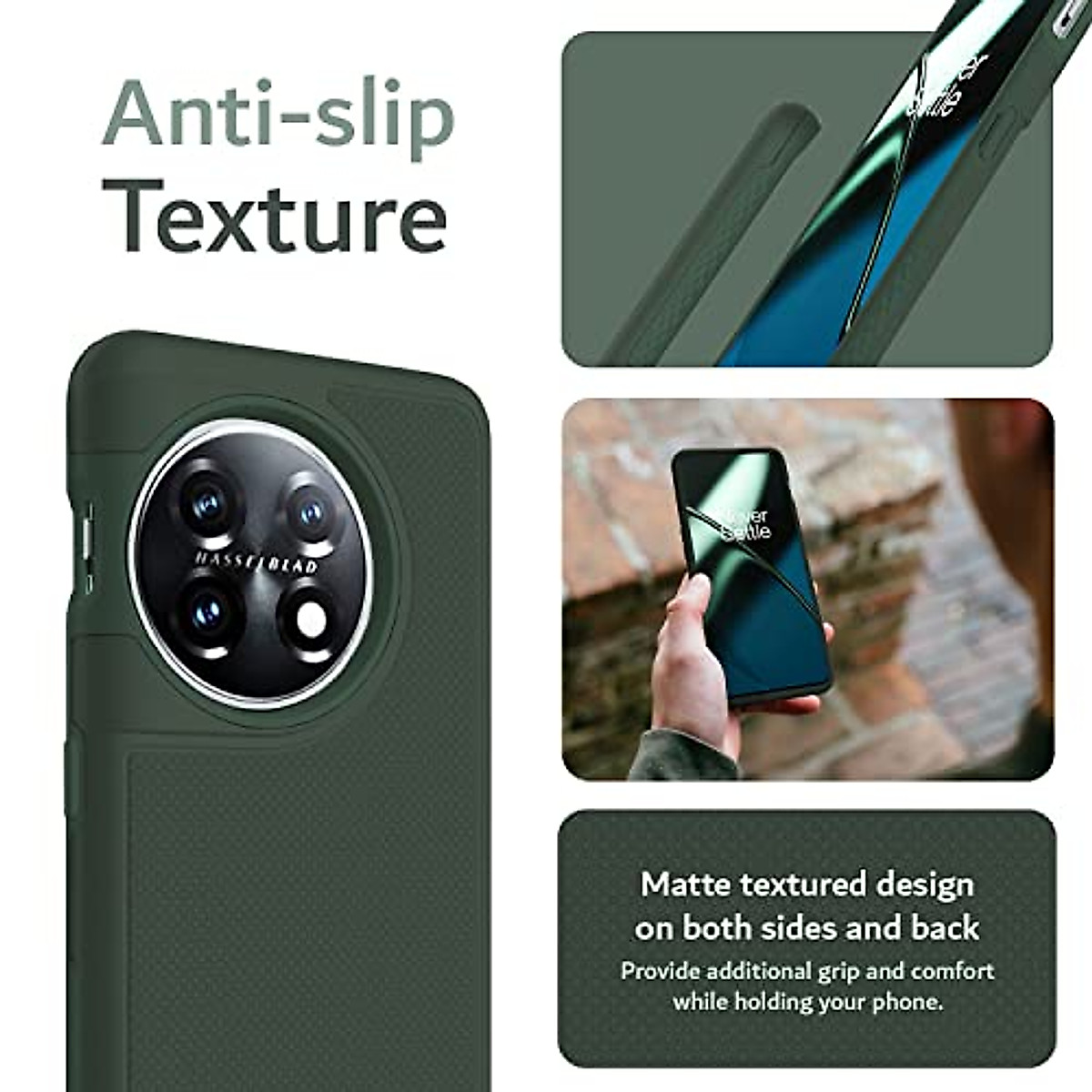 TUDIA DualShield Grip Designed for OnePlus 11 Case 5G (2023), [MergeGrip] Dual Layer Shockproof Slim Military Grade Non-Slip Tough Heavy Duty Protective Phone Case Cover (Pine Green)