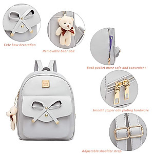 MACCINELO Cute Leather Mini Backpack Purse for Women Bowknot Small Backpack Purse for Girls Rucksack for Ladies Shoulder Bag for gift 3pcs