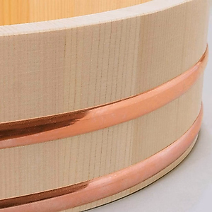 TIKUSAN Wooden Hangiri Sushi Rice Mixing Tub Copper Band with Lid Made in Japan Made of Sawara Cypress Sushi Rice Bowl Sushi Oke (10.6" (27cm))