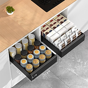 Pull Out Cabinet Organizer, Pull Out Drawers for Cabinets, 11.8" W x 16.9" D, Cabinet Pull Out Shelves, Heavy slide drawers Fixed with Adhesive Nano Film Fixed, For Kitchen, Bathroom (Black)