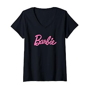 Barbie Classic Pink Logo V-Neck T-Shirt