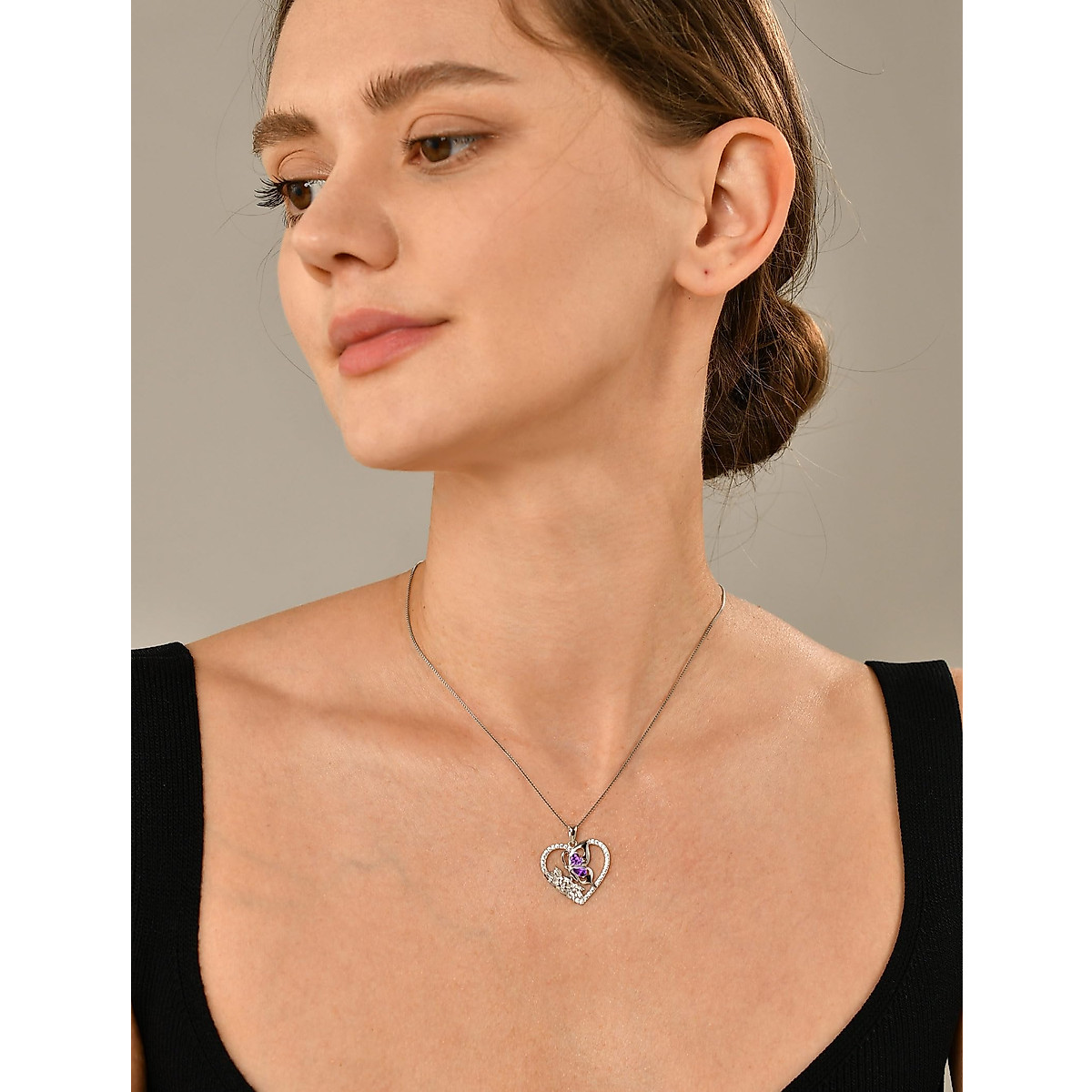 YL Women's Butterfly Necklace 925 Sterling Silver Flower Rose Pendant Created Amethyst Halo Jewelry