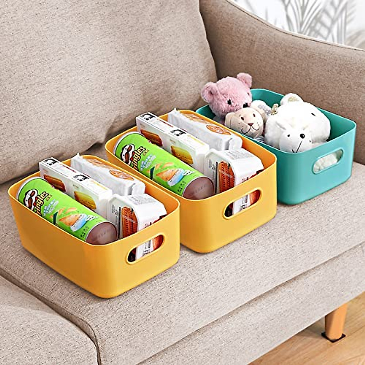 Plastic Storage Baskets 8 Pack, Small Pantry Baskets for Organizing, Organizer Basket Bins for Shelves, Organizer and Storage for Bathroom, Bedrooms, Kitchens (Colour Medium)