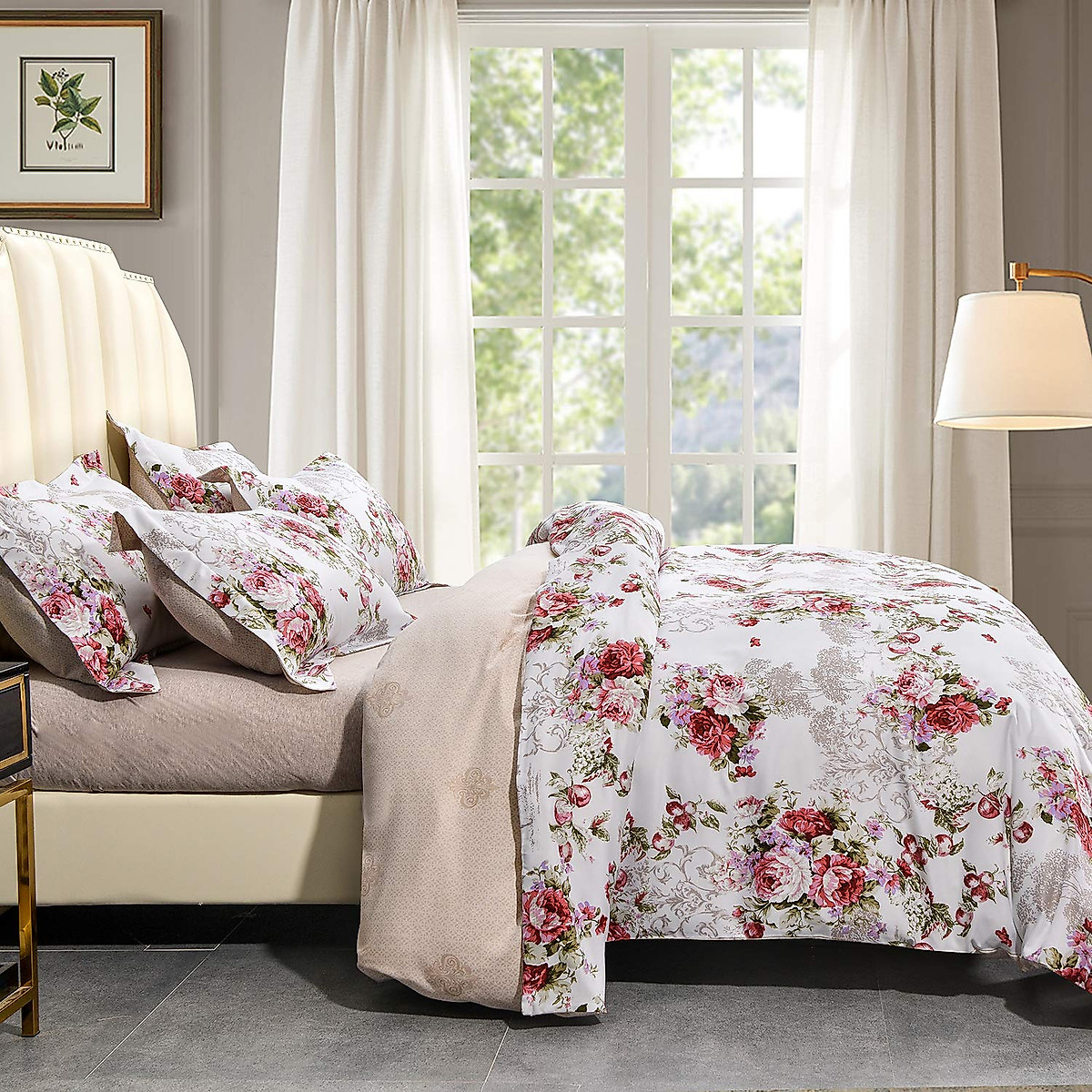 Candid Bedding Duvet Cover Twin Size - 5 Piece Ultra Soft Washed Floral Duvet Cover Comforter Cover with Zipper Closure (1 Duvet Cover + 4 Pillow Shams)