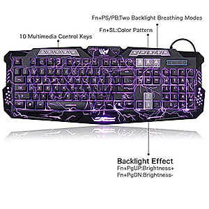 Ants-Store - LED 3 Color Backlight/Crackle M-200 Multimedia Ergonomic USB Gaming Keyboard