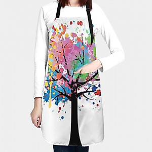 hodmadod Rainbow Tree Waterproof Colorful Apron for Men Women Chef.Adjustable neck & with 2 Pockets suitable for Home Kitchen baking Grill Bistro aprons.