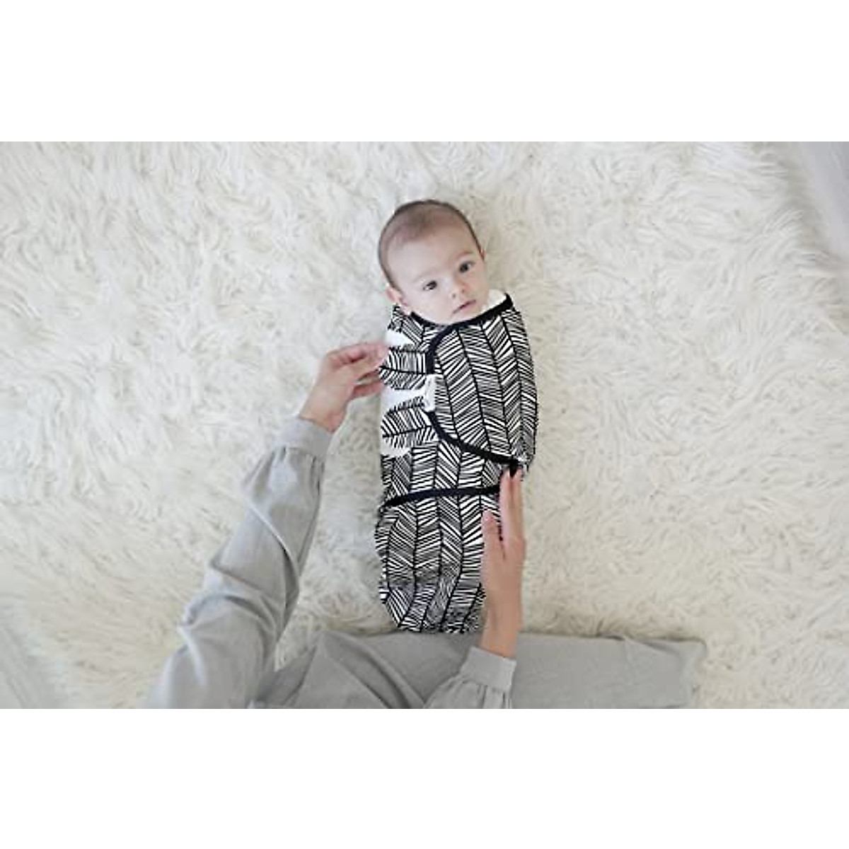 BaeBae Goods Swaddle Blanket, Adjustable Infant Baby Swaddling Wrap Set of 4, Baby Swaddling Wrap Blankets for Boys and Girls Made in Soft Cotton (0-3 Months, Black/Grey Triangles)
