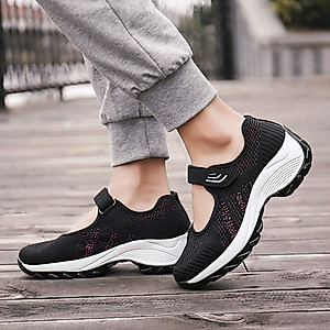 JWSVBF Sneakers for Women Dressy Travel Mesh, Thick Mesh Women Casual Shoe Student Rocking Sneaker Fashion Working Bottom Shoe Women's Slip on Casual Shoe for Ladies D-Black