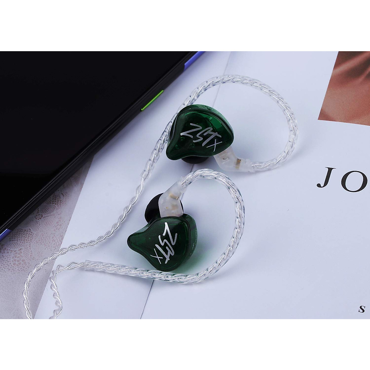 Linsoul KZ ZST X 1BA+1DD Hybrid Dual Driver HiFi in-Ear Earphones with Silver-Plated Detachable 2Pin Cable for Musicians Audiophile (with Mic, Green)