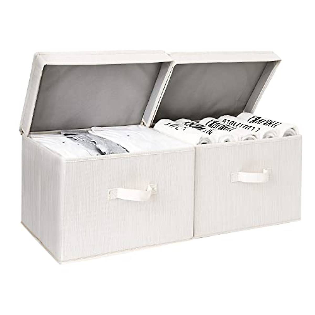 StorageWorks Decorative Storage Boxes, Storage Basket with Lid and Handles, Mixing of Beige, White & Ivory, Large, 2-Pack