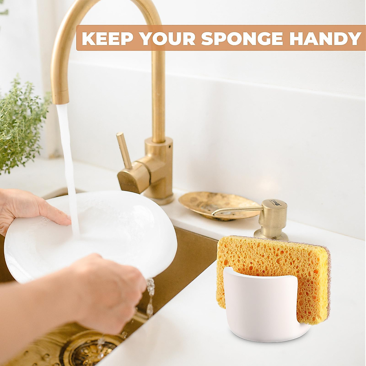 BOJDOPIE Diatomite Sponge Holder for Kitchen Sink, Water Absorbing Sink Stone Drying Caddy, Quick Dry Dish Sponge Organizer for Kitchen Bathroom (Beige)